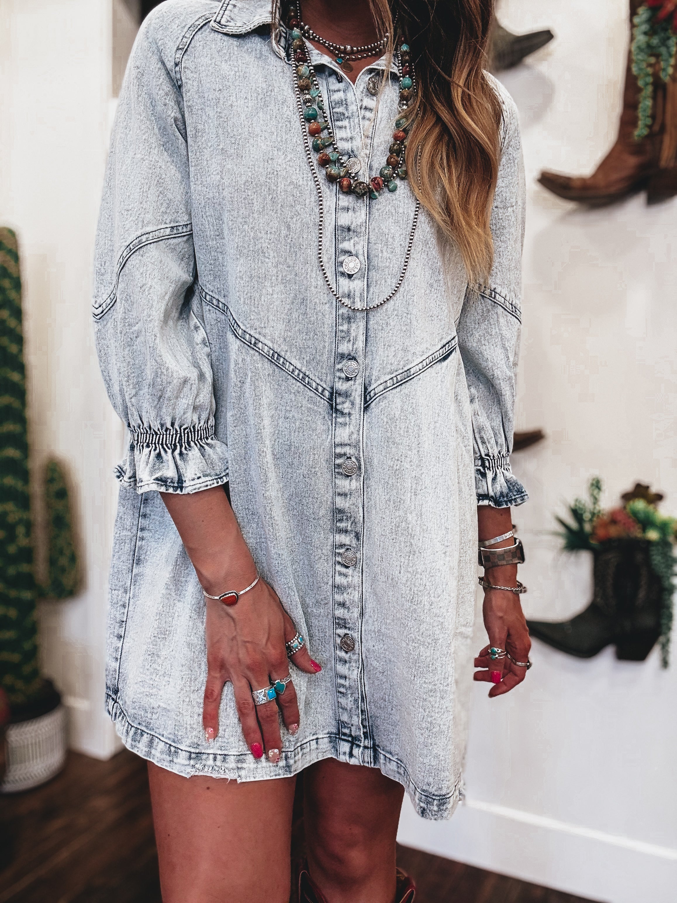 Navaeha Denim Dress (Vintage Light) – The Punchy Flare